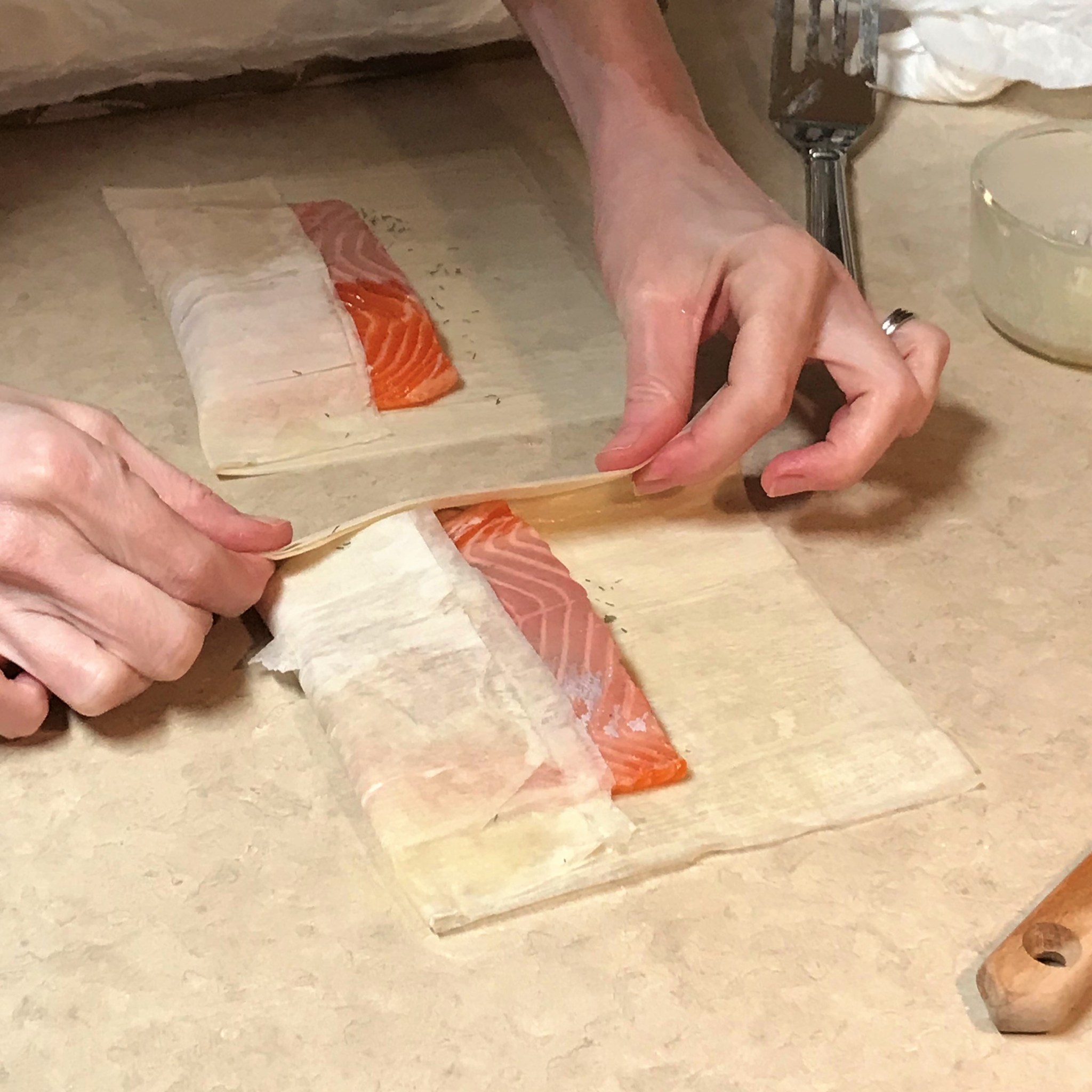 Salmon in Phyllo with Champagne Cream Sauce | Comfort du Jour