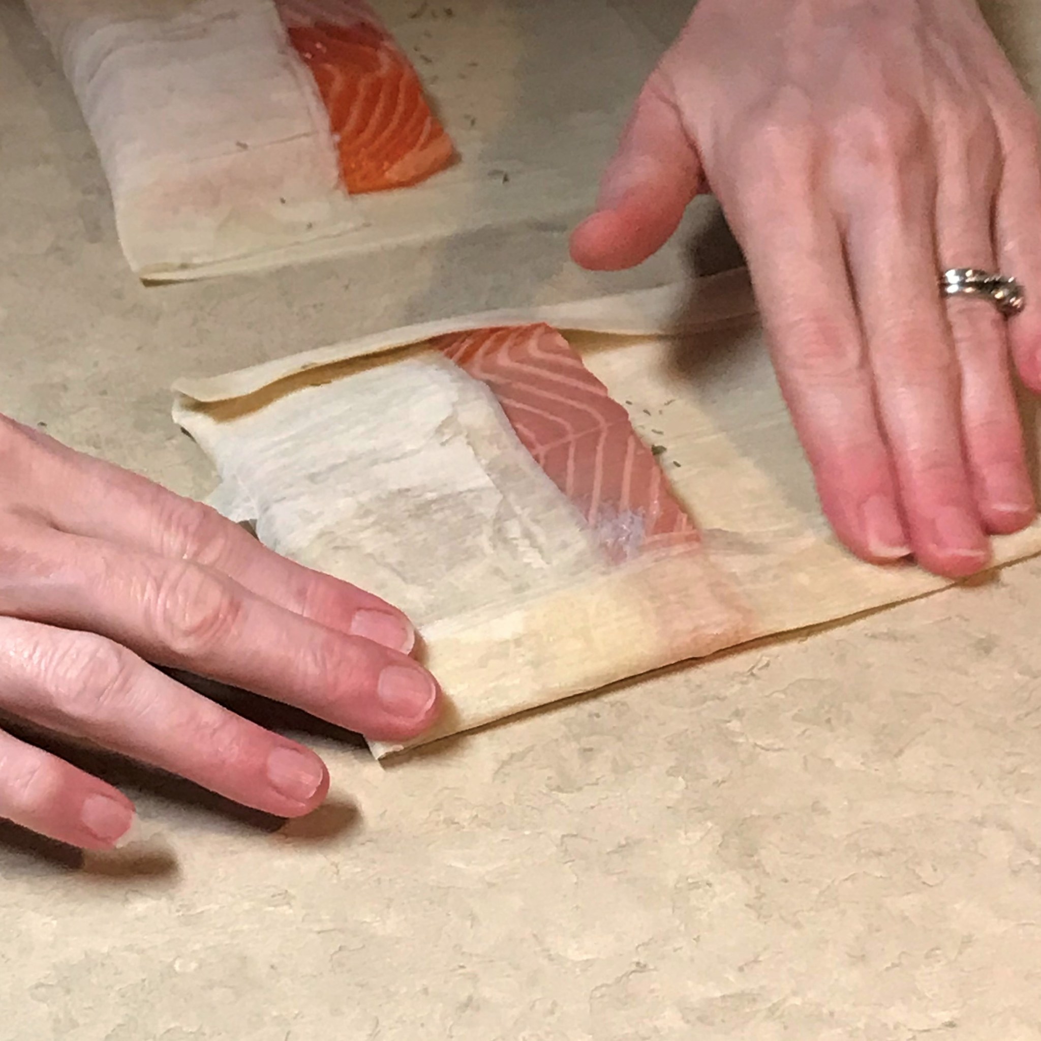 Salmon in Phyllo with Champagne Cream Sauce | Comfort du Jour