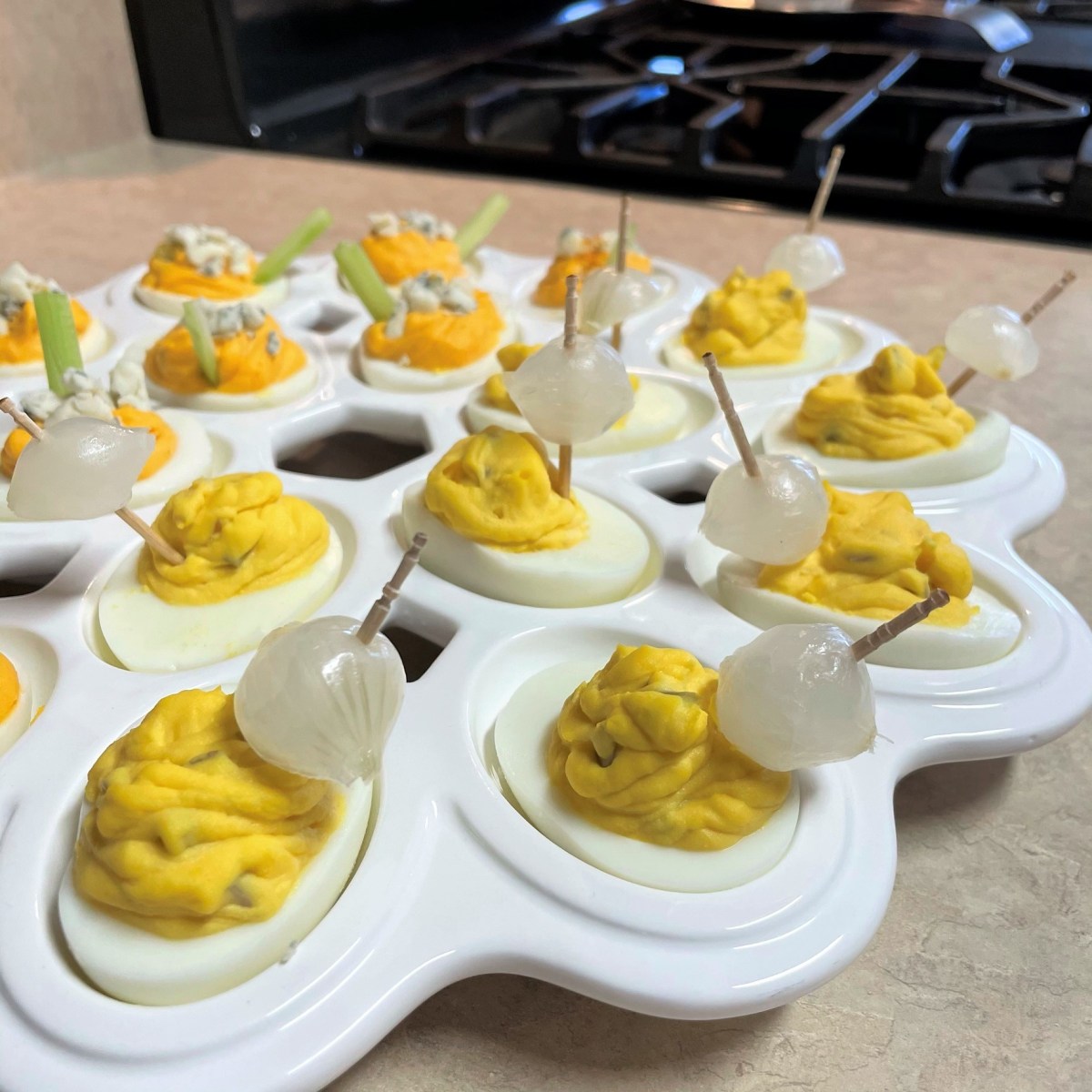 Dirty Martini Deviled Eggs | Comfort du Jour